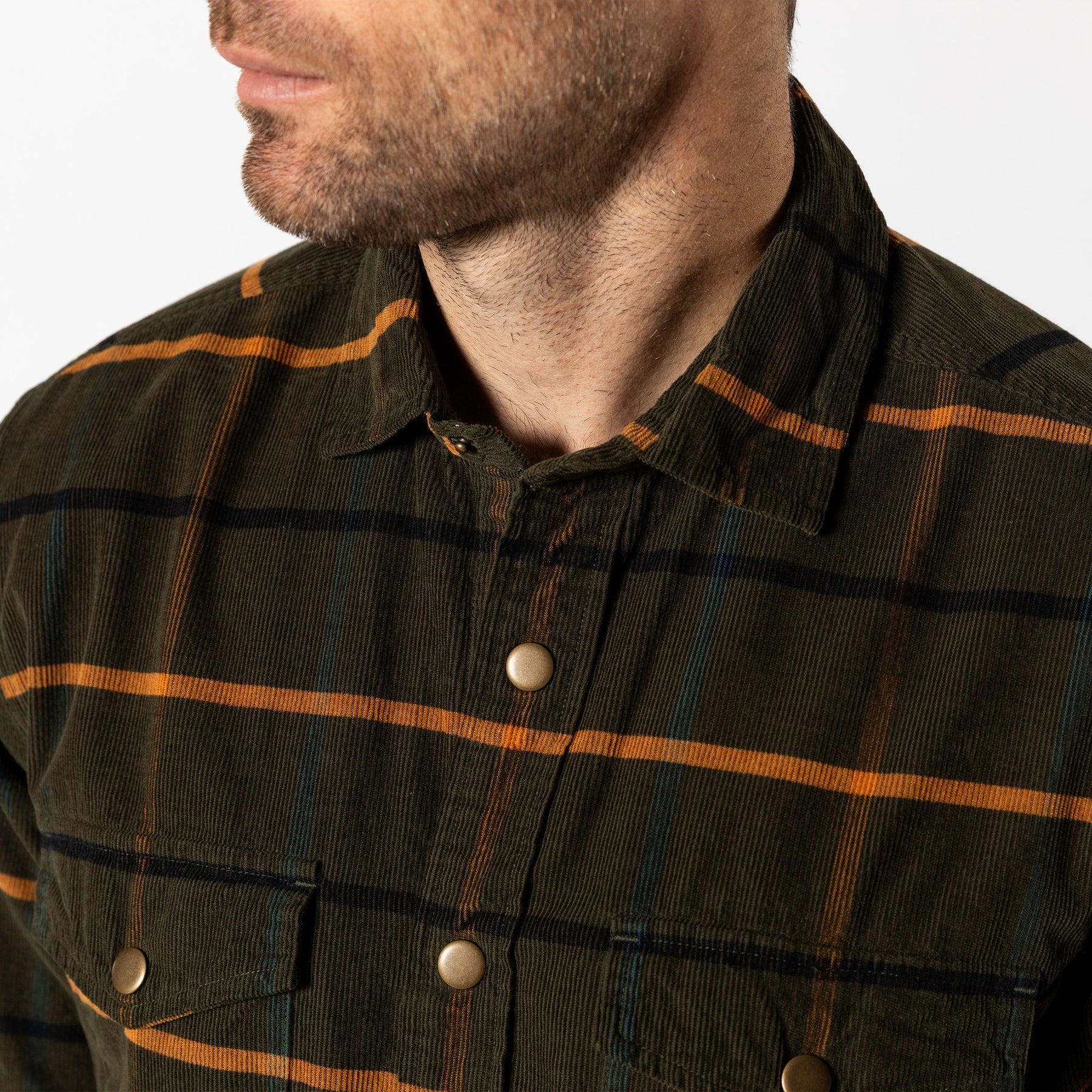 Duck Head Corduroy Plaid Snap Shirt Bankston Plaid - Deep Olive ...